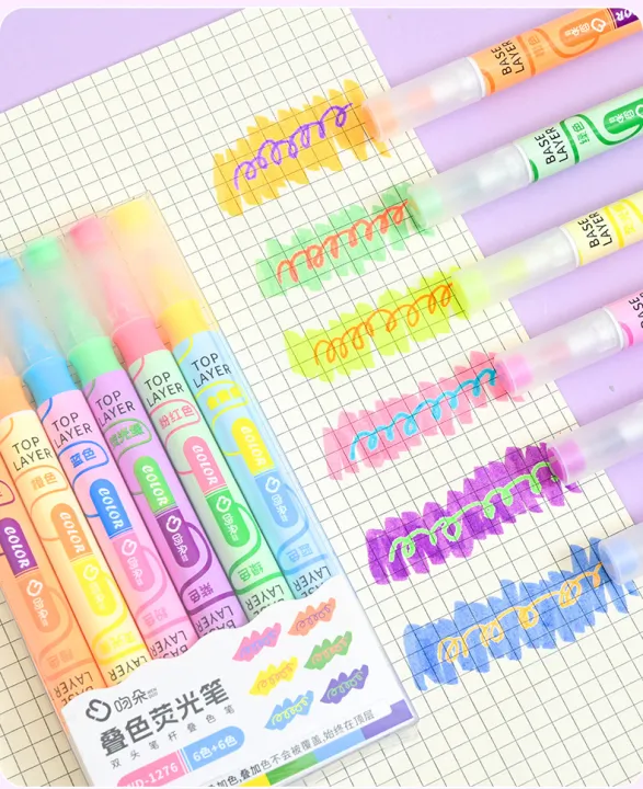 6/12Pcs 12Colors Double Heads Highlighter Pen Fluorescent Markers ...