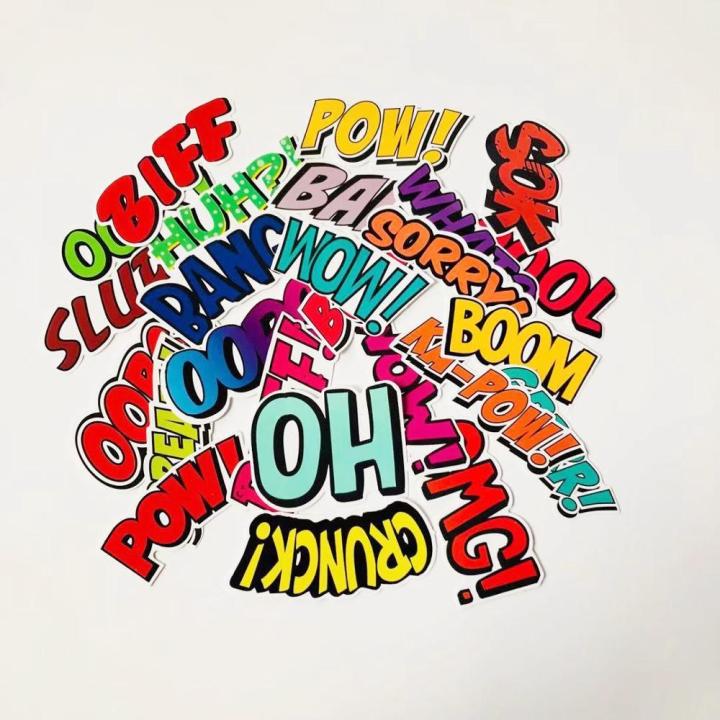 25 pcs Large size Comic Stickers PVC vinyl waterproof Words Text OOPS ...