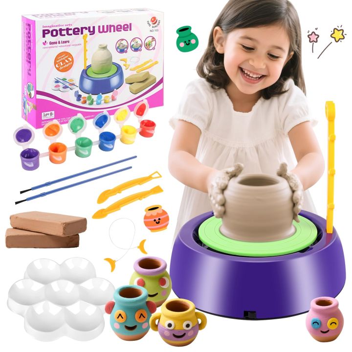 Pottery Wheel Kit for Kids, Battery Operated Pottery Wheel & Painting ...
