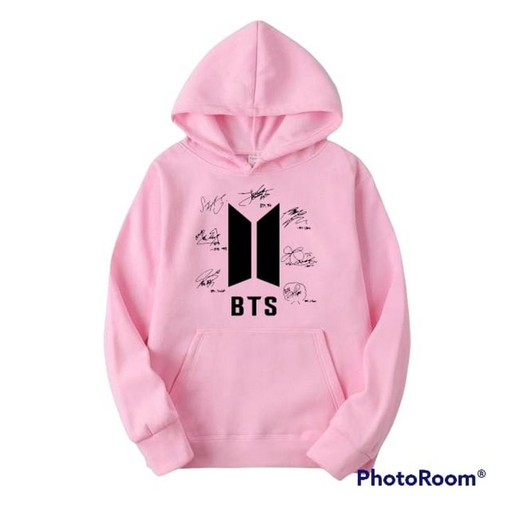 BTS Signature Pink Fleece Full Sleeves Hoodie | Daraz.pk