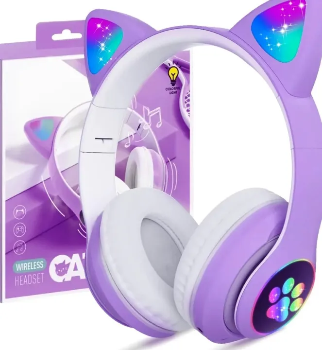 Cat Headphone | Wireless Bluetooth Headphone | Headset Cat Ear LED Light Up | Wireless ...