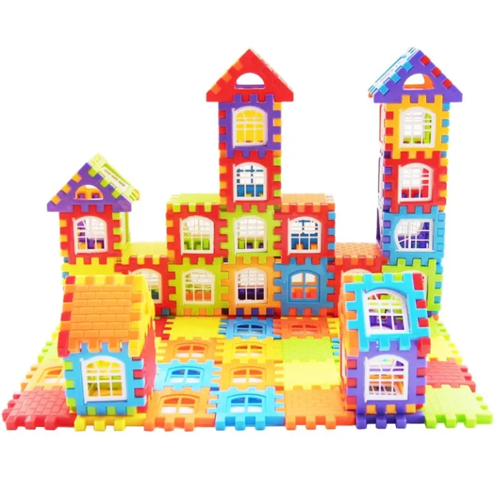 Children's Multicolored Plastic Block Building Houses And DIY Toys with ...