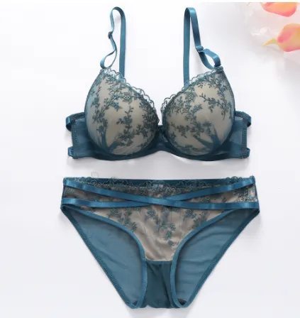 French Padded Bra and Panty Set Sea blue | Daraz.pk