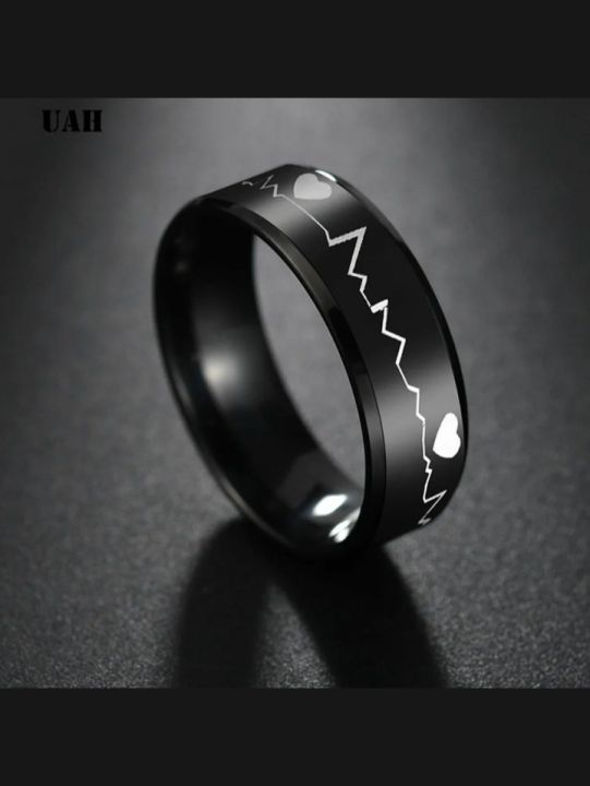 Ring Thin Pulse ECG Wave Rings Stainless Steel Wedding Anniversary ...
