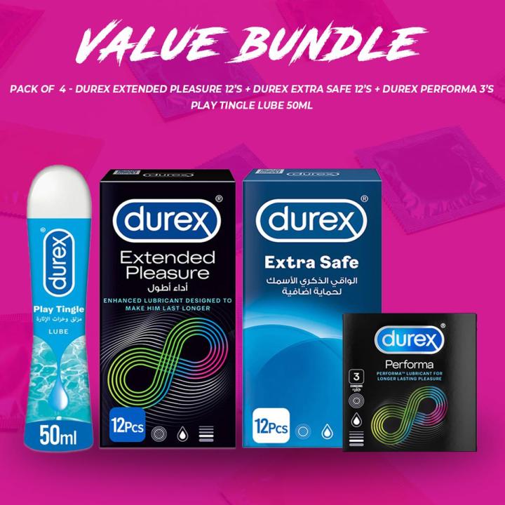 Durex Pack of 4 - Durex Extended Pleasure 12's + Durex Extra Safe 12's + Durex Performa 3's ...