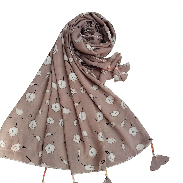 Printed Georgette Chiffon Hijab Scarf Shawl for Women - Lavender Bloom ...