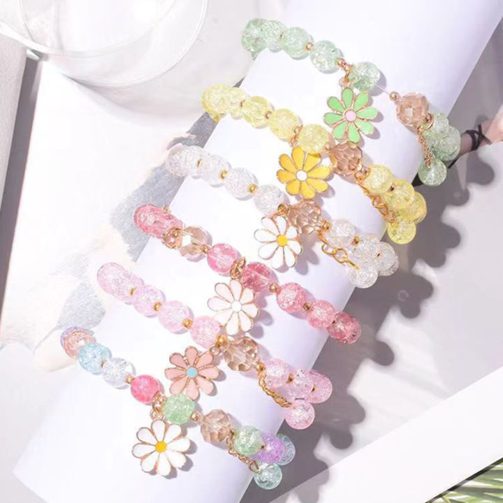 New Sweet Fashion Crystal Daisy Flower Bracelet Women Glass Beads ...