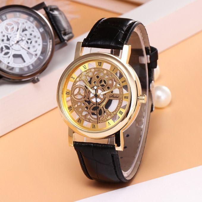 Brown Leather Skeleton Watches for Men-TW002 | Black Leather Skeleton ...