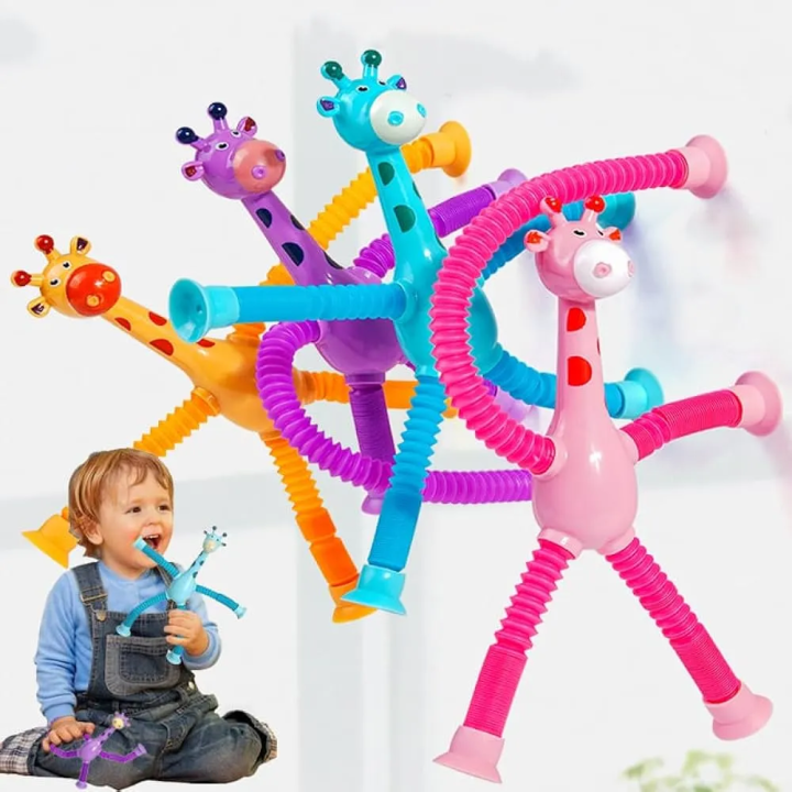Telescopic Giraffe Suction Cup Toy, Cute Giraffe Stretch Tube Stress ...
