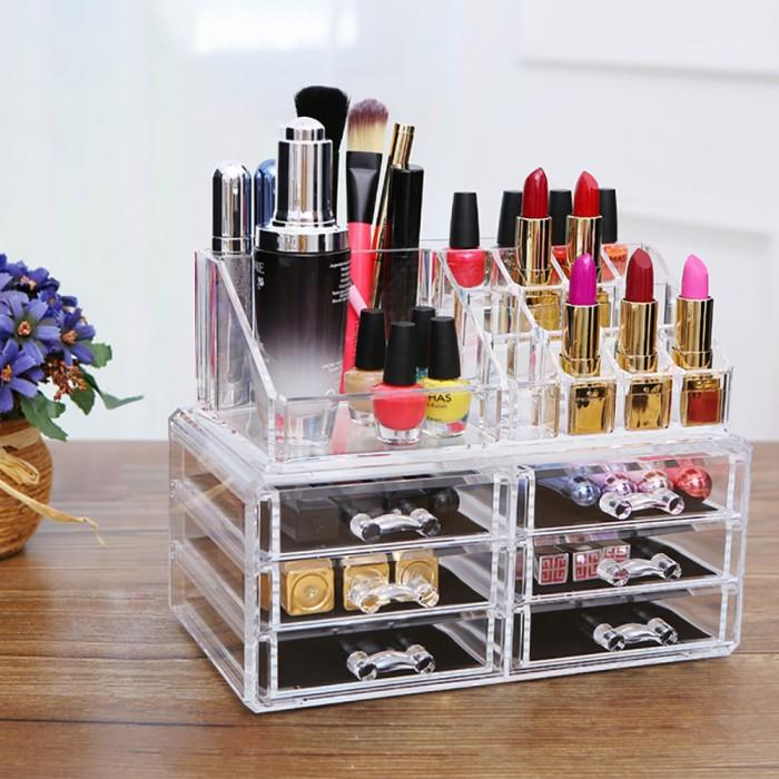 Acrylic 3 Drawers 12 Trapezoid Lipstick Makeup Display Stand Cosmetic ...