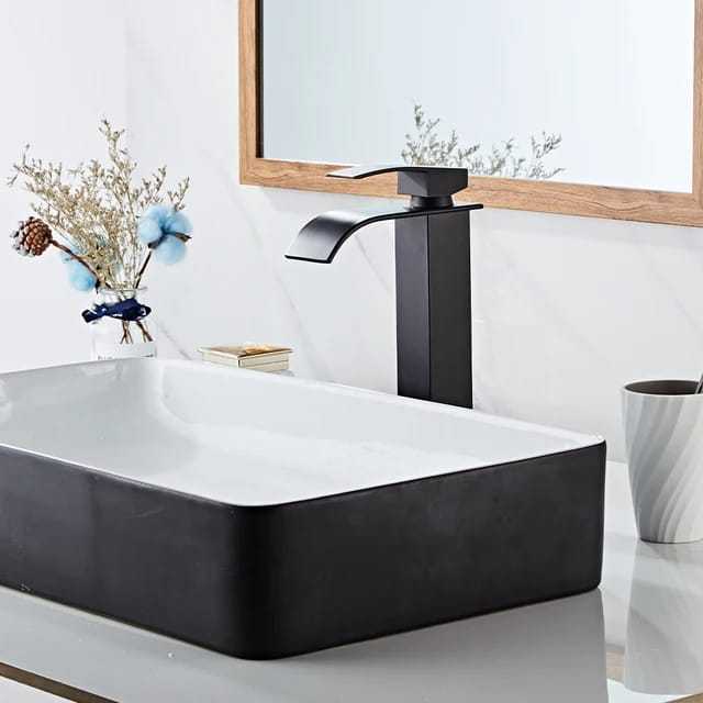 Luxury Waterfall Square Faucet - Mixer Matte Black 12 inch for Bathroom ...