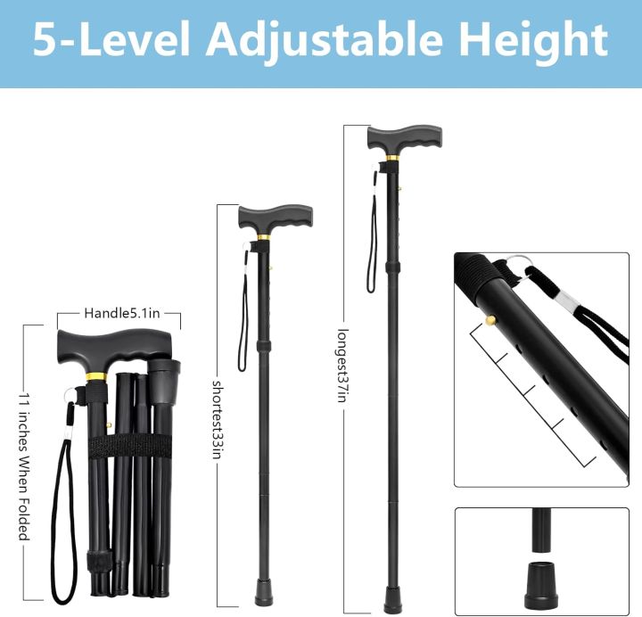 Folding Walking Stick | Height Adjustable Folding Cane Walking Stick ...