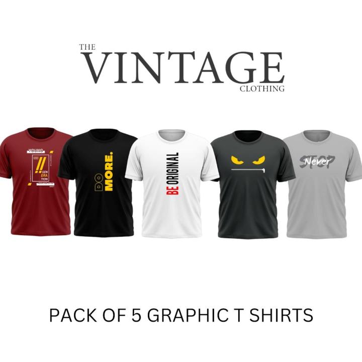 Pack of 5 The Vintage Clothing Premium Graphic printed Tshirt For Men ...