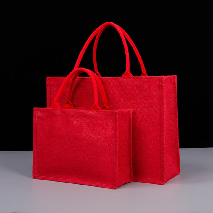 Large Capacity Linen Briefcase Linen Bag Tote Bag Red Handheld Linen ...