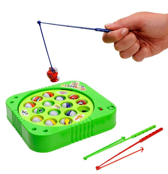 15 Fishing Game Toy Set with Rotating Board with Music On/Off Switch ...