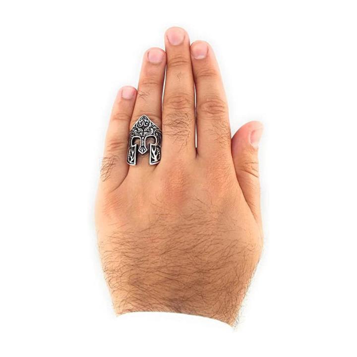 Retro Classic Spartan Warrior Mask Men Ring Blood Warrior Viking Totem ...