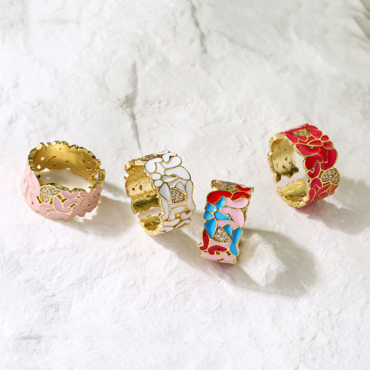 HECHENG,Butterfly Flower Geometric Ring,Colorful Ring for Women Round ...