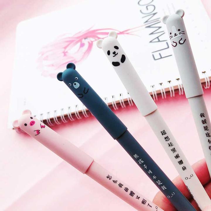 Cute Bear Animal Erasable Gel Pen For School Black and Blue ink Pen ...