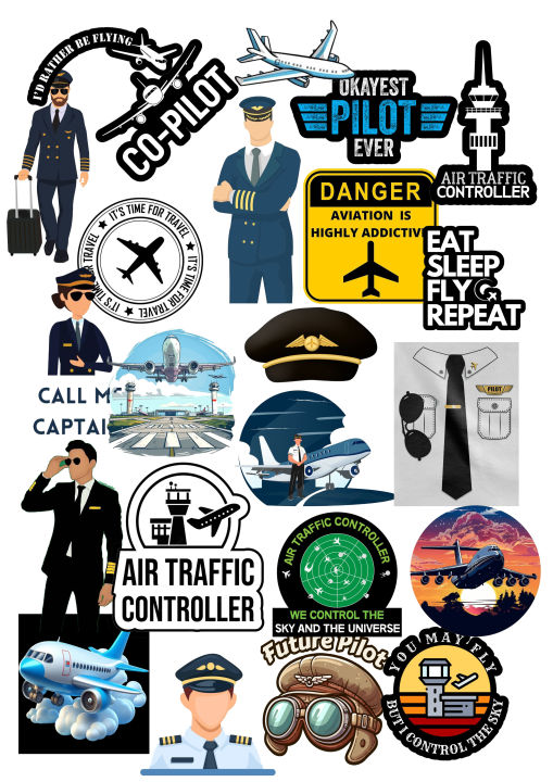 Pilot & Aviation Sticker Featuring Pilots Airplanes Control Towers ...
