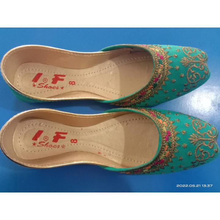 Sea Green fancy Multani Khussa for women with Elegant Multi color ...