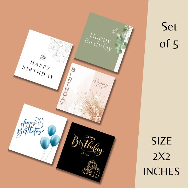 Happy BirthDay Cards | Set of 5 | 2x2 inches | Birthday Gift Cards ...