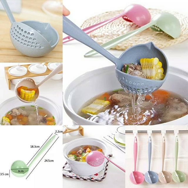 2 In 1 Spoon Strainer Ladle Long Handle Soup Colander Porridge With ...