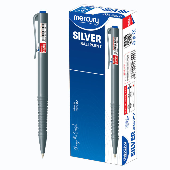 Mercury Silver Ballpoint Pen - 0.7mm Needle Tip (Box of 10Pcs) | Daraz.pk