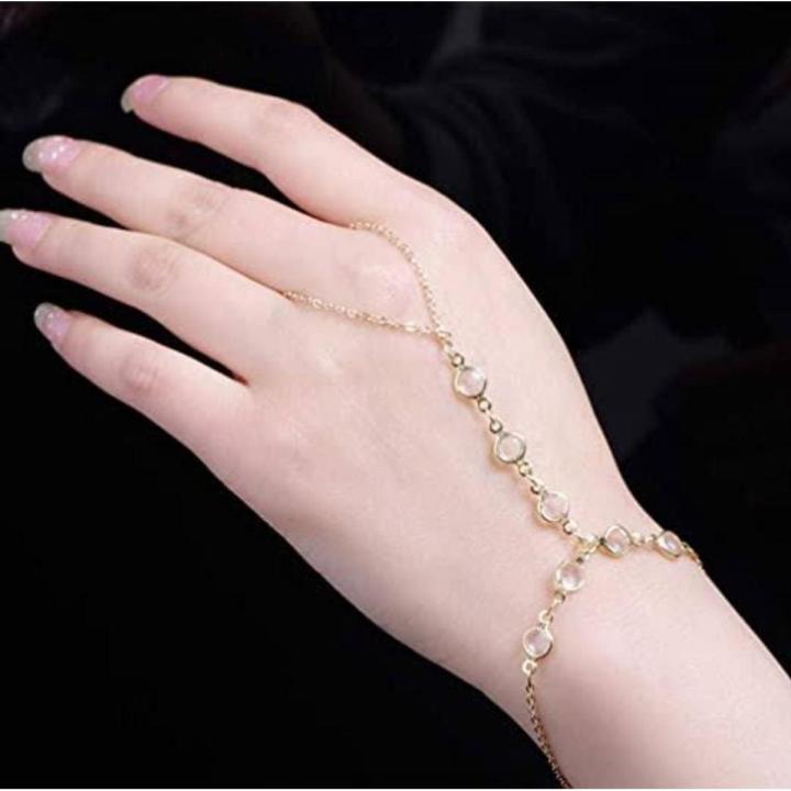 Gold Beautiful Excellent Quality Faux Pearl Bracelet Link Finger Ring ...
