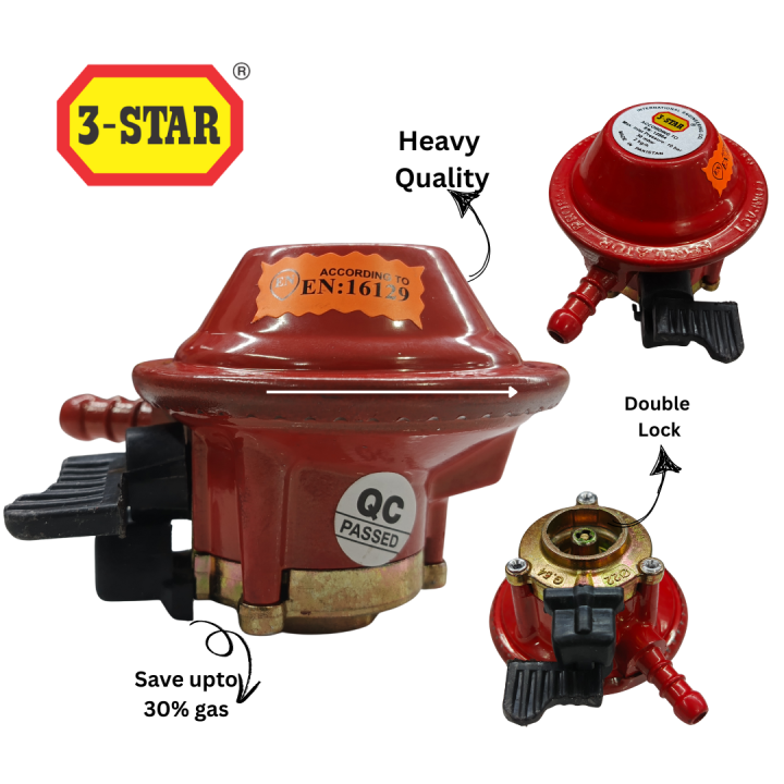 Gas Regulator for LPG Cylinder – 3 Star Heavy Duty Double Lock ...