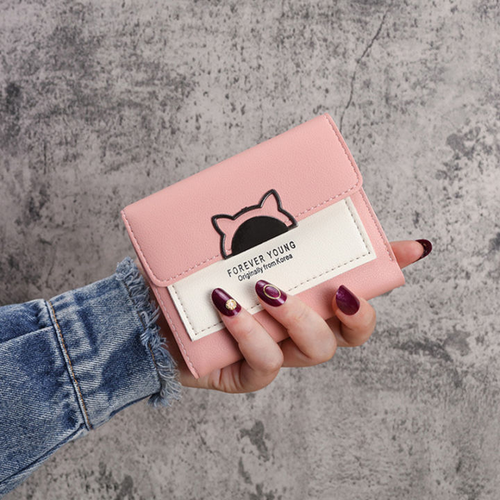 Women's Wallet Short Wallet Mini Three Folding Cute Cat Ear Small ...