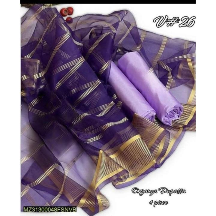 Shah Kamal Fabrics Un-stitched 3PC Suit-Katan Silk Plain Shirt ...