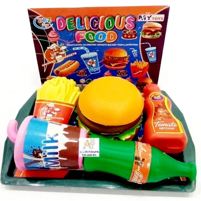 Kids Fast Food Play Set Toy with Burger, Fries, Drinks & Ketchup ...
