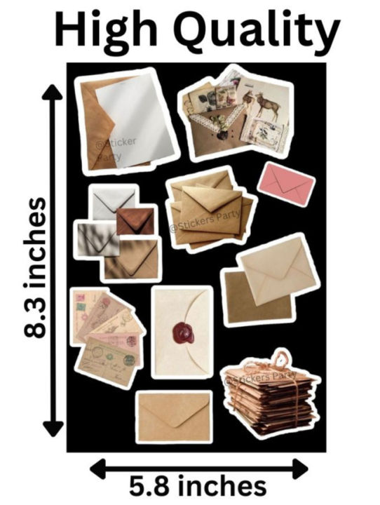 Black Themed Envelope Aesthetic Sticker Sheet for Journal Scrapbook ...
