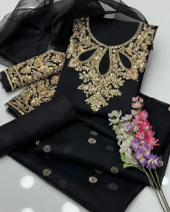 MSJ Unstitch 3PC Fancy Organza Beads & Adda Work Dress for Women | Daraz.pk