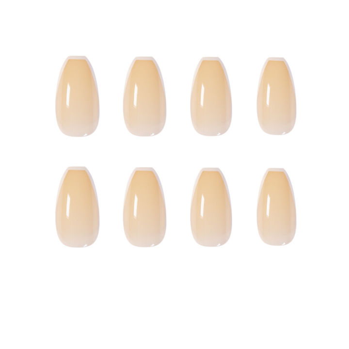 24pcs Creamy Yellow Short Ballet Fake Nails with Glue - Shiny Gold ...