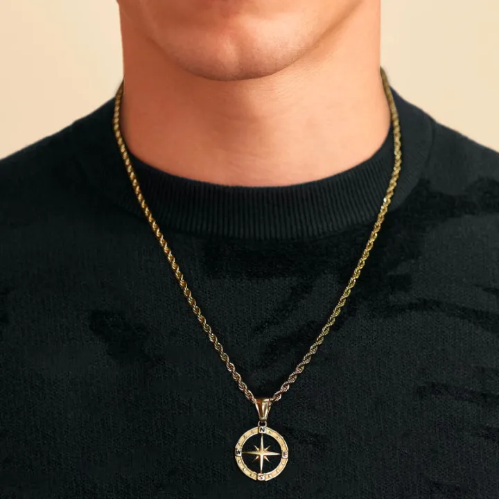 Men’s NSEW Vision Pendant – 18K Gold Plated Stainless Steel Necklace ...