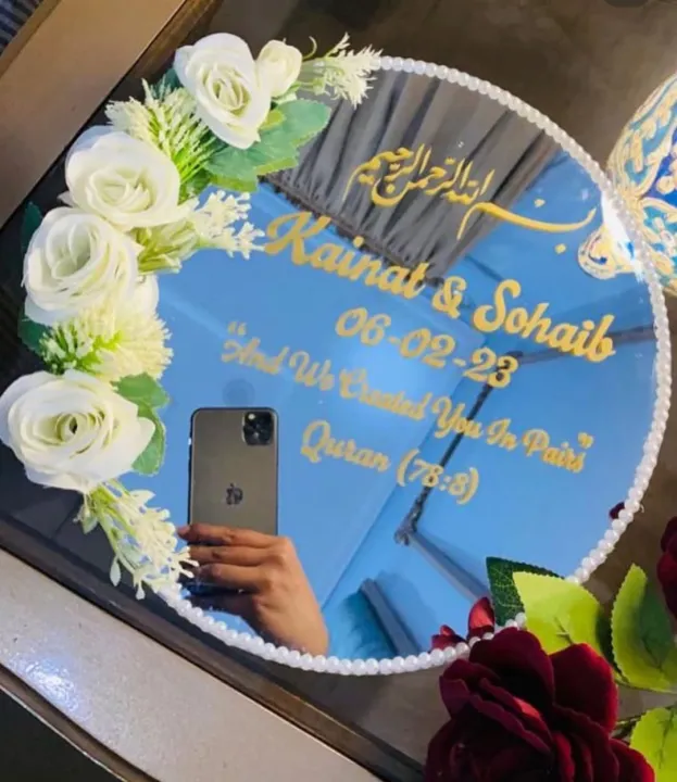 Customized Acrylic Mirror names Nikkah and Engagement Tray | Daraz.pk