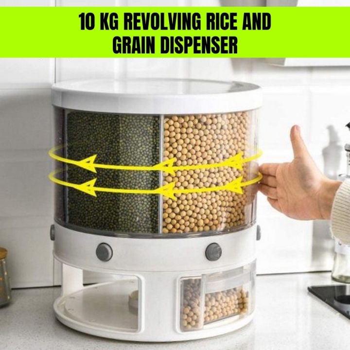 10Kg Rotating Rice & Grain Dispenser | 360° Revolving Food Storage ...