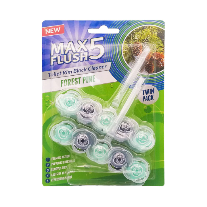 MAX FLUSH 5 TOILET RIM BLOCK CEANER FOREST PINE 2 PACK, 2*45gm | Daraz.pk