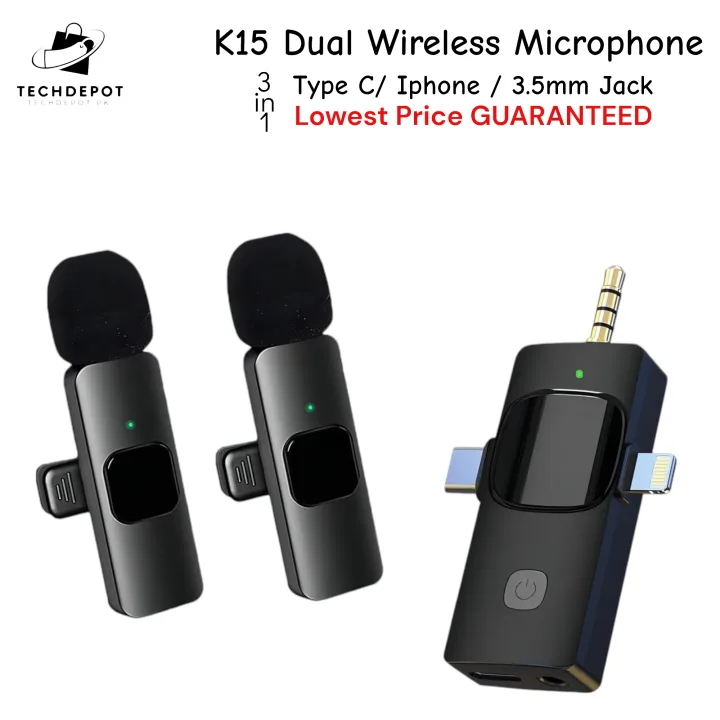Original K15 Wireless Microphone with Active Noise Cancellation ~ Dual ...