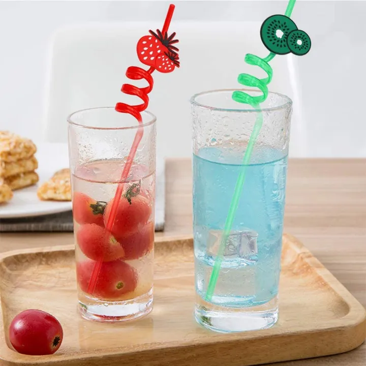 Set of 4 ,Funny Stylish Funky Spiral Straw For Kids Fruit Shape Emoji ...