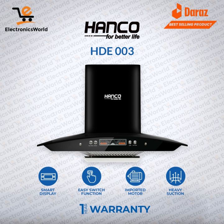 Hanco Hood | Model (HDE-003) | Black Stainless Steel Kitchen Hood with ...