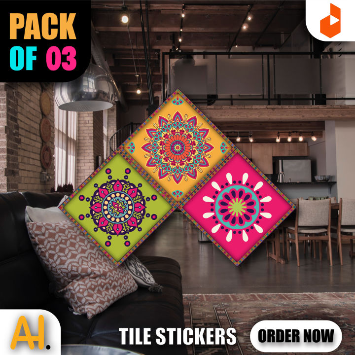 Giga Mart - Tile Stickers Pack of 6 Pieces Colorful Textured Stickers ...