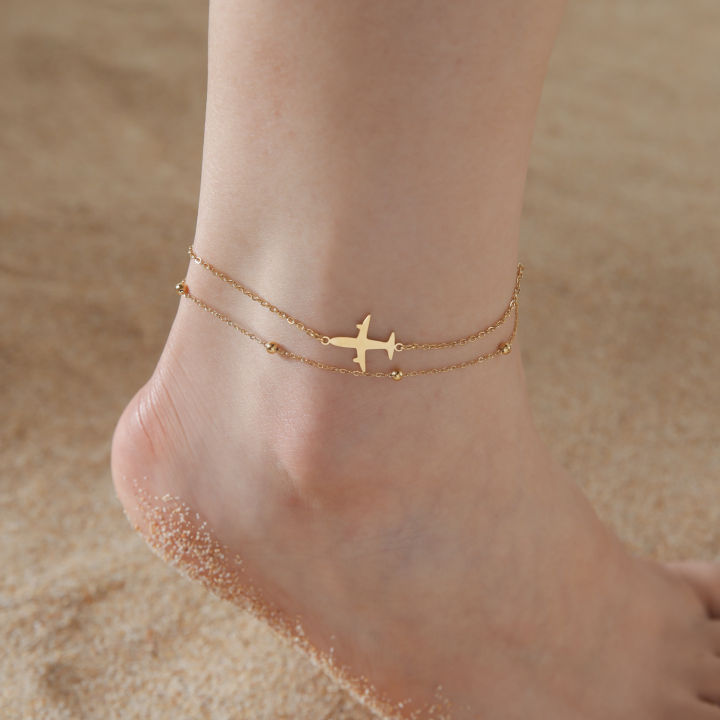 【2024】 Kkjoy Stainless Steel Bohemia Gold Color Aircraft Anklets Two ...