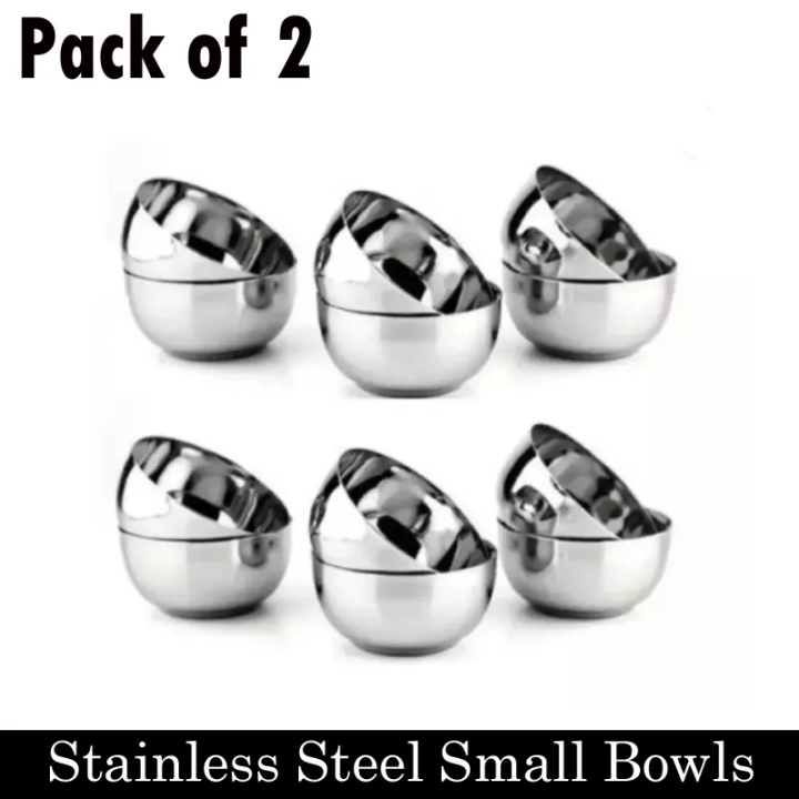 Pack of 2 Stainless Steel Piece Mini Pyali Set Small Bowls for Mulit ...