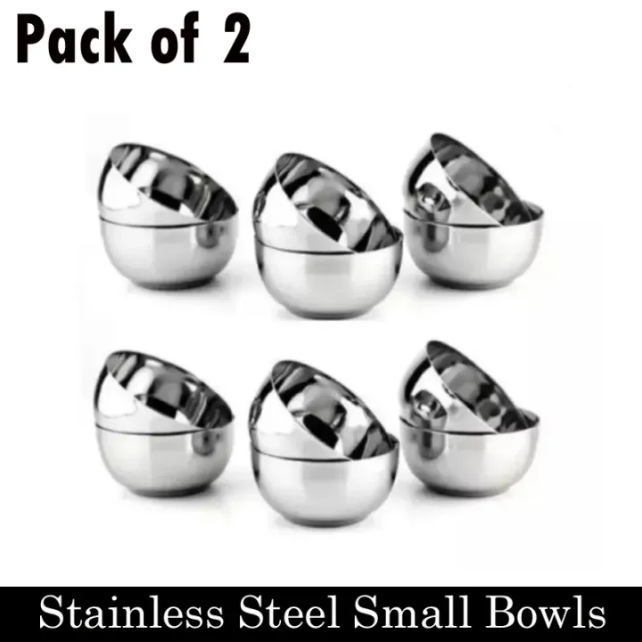 Pack of 2 Stainless Steel Piece Mini Pyali Set Small Bowls for Mulit ...