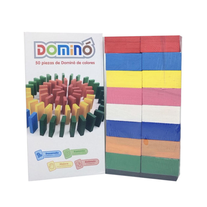 Wooden Dominos 50 Block Multicolor Set Kids Educational Play Toy Domino ...