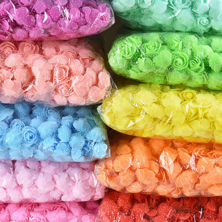 100/200pcs Artificial Rose Foam Bear Rose Flowers With Tulle 2cm For ...