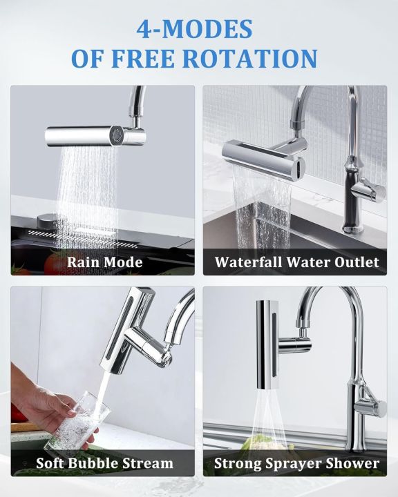 4-in-1 Waterfall Faucet Sink Attachment, 360° Swivel Extender for ...