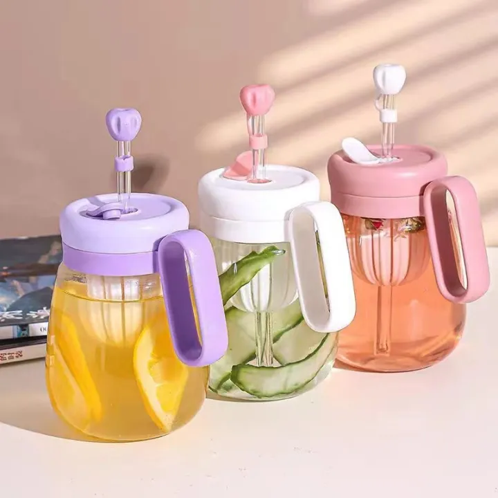 2025 New 500 ML Large Capacity Glass CUP Floral Mug Cute Big Belly Straw Cup water bottle best ...